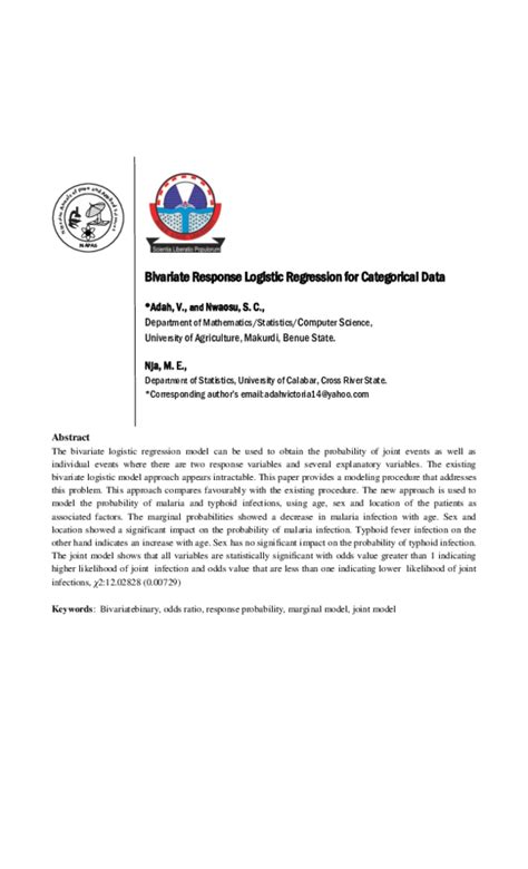 Pdf Bivariate Response Logistic Regression For Categorical Data
