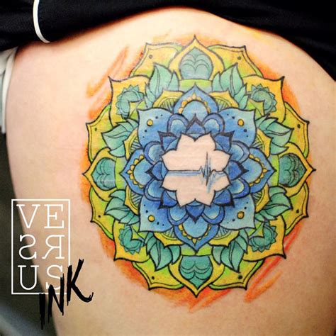 Colorful Mandala Thigh Tattoo