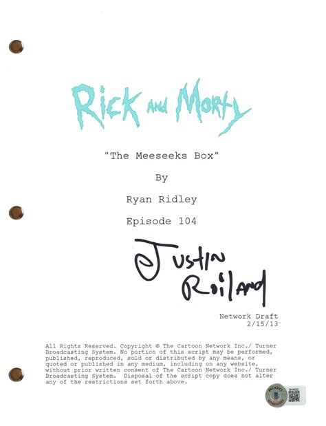 Justin Roiland Signed Rick And Morty Episode 104 Script Screenplay Autograph Bas Ebay