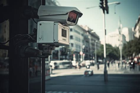 Surveillance Camera At City Street Cctv Monitoring System Generative