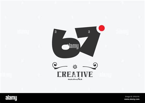 Grey 67 Number Logo Icon Design With Red Dot Creative Template For Business And Company Stock