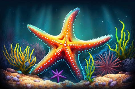 Premium Ai Image Cartoon Illustration Lovely Starfish Ai Generative