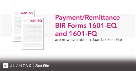 Bir Forms 1601 Eq And 1601 Fq Available In Juantax Fast File