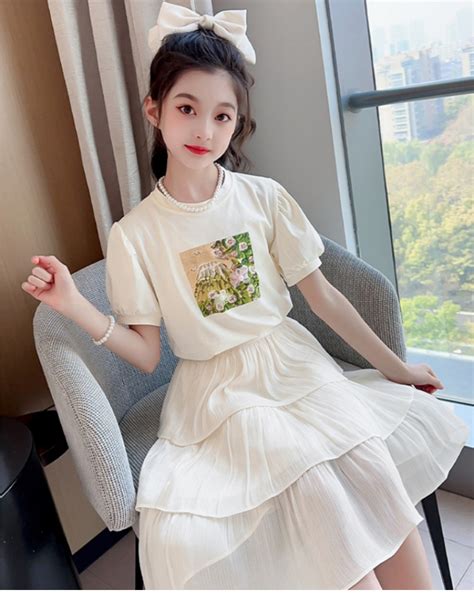 몽키카카 여아 주니어 초등학생 샤 스커트 상하세트 티셔츠 스커트 에이블리