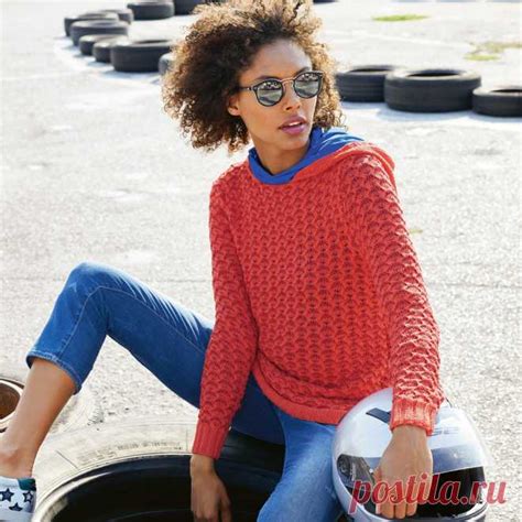 Красный джемпер с капюшоном схема вязания спицами Вяжем Джемперы на джемпер д ж Постила