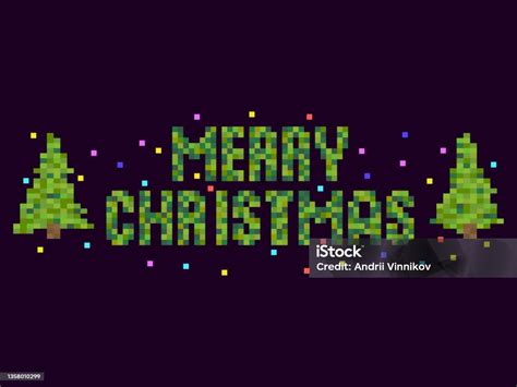 메리 크리스마스 픽셀 아트 80 년대와 90 년대에서 8 비트 복고풍 게임의 스타일로 픽셀 화 된 텍스트 인사말 카드 배너 및 초대를 위한 디자인 벡터 일러스트레이션 12