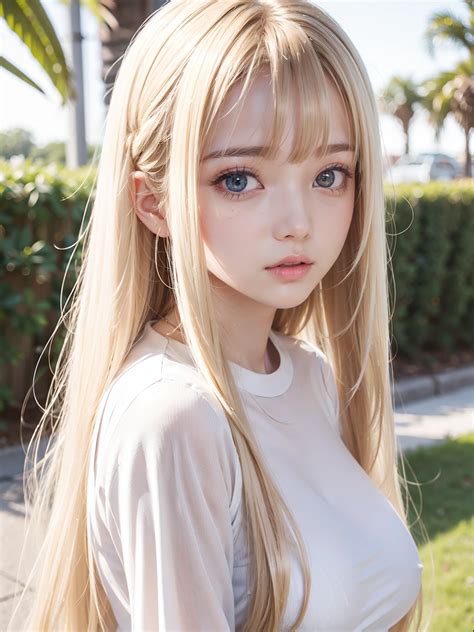 금발의 긴 머리와 파란 눈을 가진 여성의 클로즈업 Seaart Ai