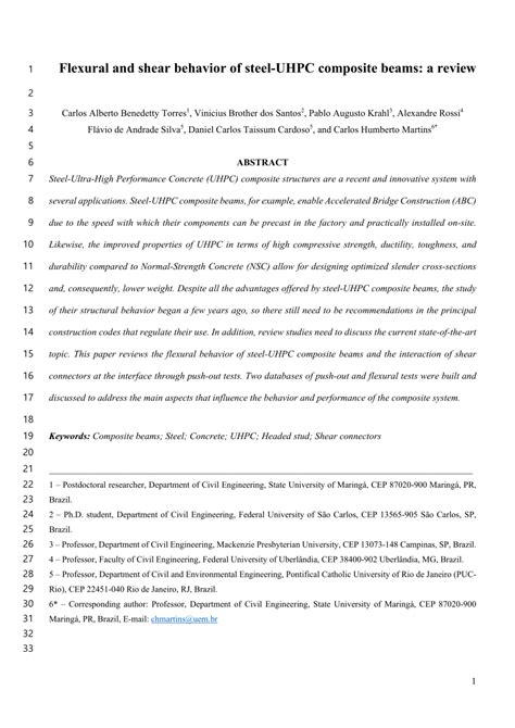 Pdf Flexural And Shear Behavior Of Steel Uhpc Composite Beams A Review