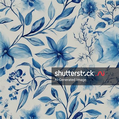 Blue Floral Water Color Tile Pattern Ai Generated Image 2461117439