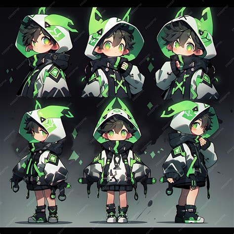 Premium Photo Character Anime Of Male Chibi Kawaii Hacker Fashion Matrix Green Binary Code Cu
