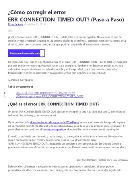 Cómo Corregir El Error Err Connection Timed Out Pdf Sistema De Nombres De Dominio