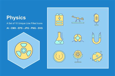 Physics Line Filled Icon Set Graphic By JM Graphics Creative Fabrica