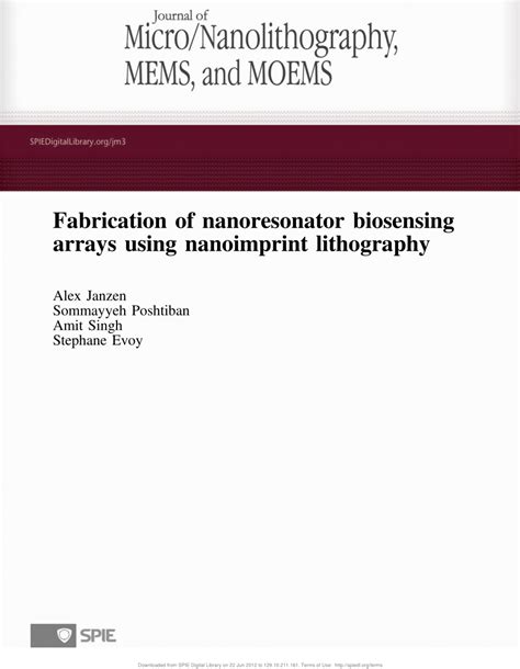 Pdf Fabrication Of Nanoresonator Biosensing Arrays Using Nanoimprint
