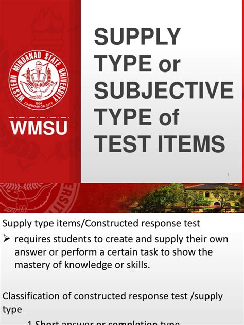 Supply Type Or Subjective Type Of Test Items Pdf Multiple Choice