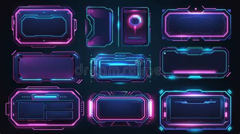 Modern Cartoon Set Of Sci Fi Style Gui Elements With Blue And Pink Glow For Avatar In Game
