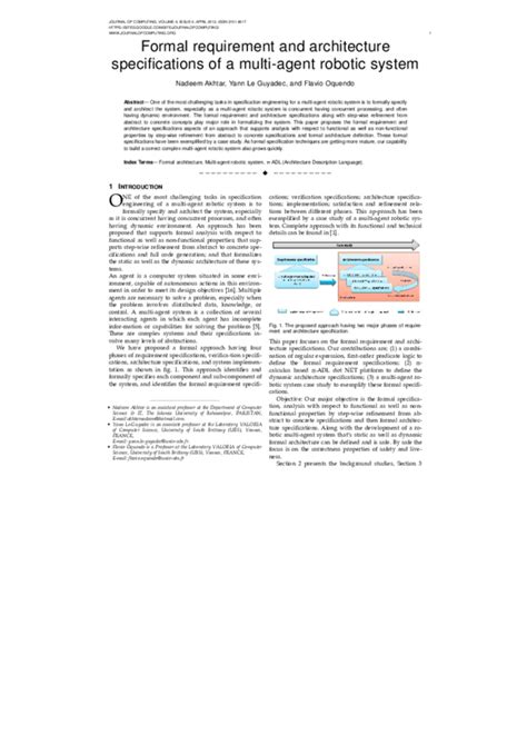 Pdf Formal Requirement And Architecture Specifications Of A Multi