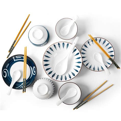 Tok Japanese Ramen Bowl Set With Chopsticks And Spoon 18 Pc Porcelain Dinnerware Set Japanese