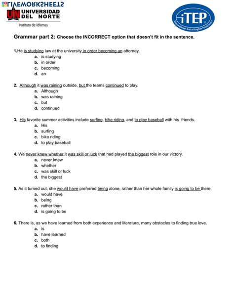 Itep Grammar Test Pdf