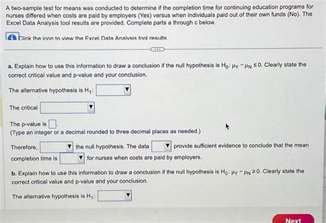 Solved Excel Data Analysis Tool ResultsA Two Sample Test For Chegg