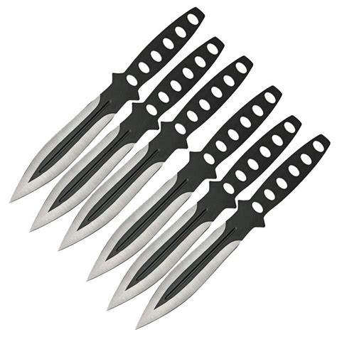 Black Streak 6pc 8 Throwing Knife Set Pro Style Throwers Two Tone