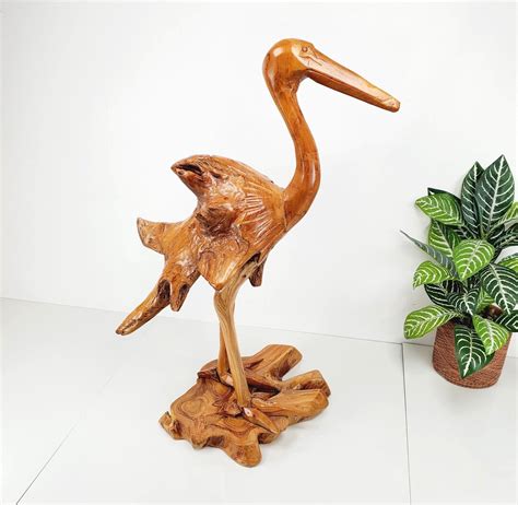 Stork Bird Carving Wood Bird Sculpture Wooden Crane Bird Bird Art