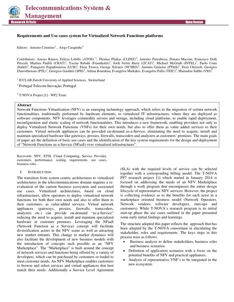 Pdf Requirements And Use Cases System For Virtualized Network Functions Platforms