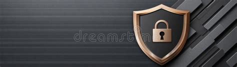 Black And Gold Shield With Lock Symbolizing Security Protection Stock