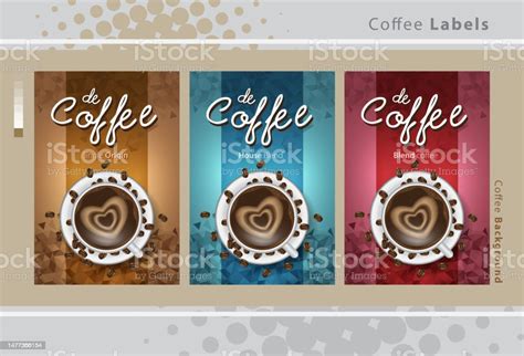 커피 콩 레이블의 벡터 집합입니다 다른 색 배경에 커피 컵이 있는 커피 라벨 초콜릿에 대한 스톡 벡터 아트 및 기타 이미지 초콜릿 포장 0명 Istock