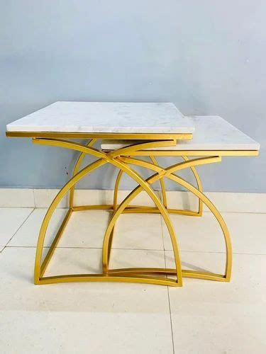 Golden Circular Iron Nesting Table Center Table Set Of 2 With Italian