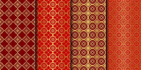 추상적인 기하학적 스타일으로 완벽 한 패턴의 집합입니다 샘플 그림 및 라인을 반복 한다 벡터 일러스트입니다 레드 골드 색상입니다 패턴에 대한 스톡 벡터 아트 및 기타 이미지