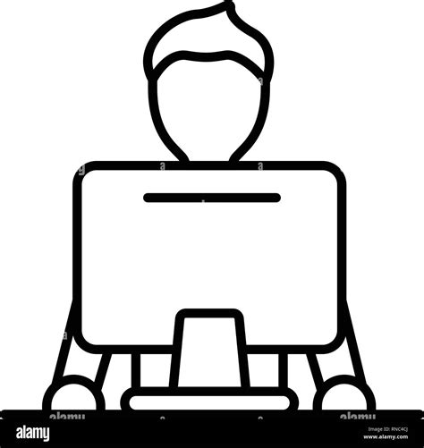 Man At Computer Icon Outline Style Stock Vector Image And Art Alamy