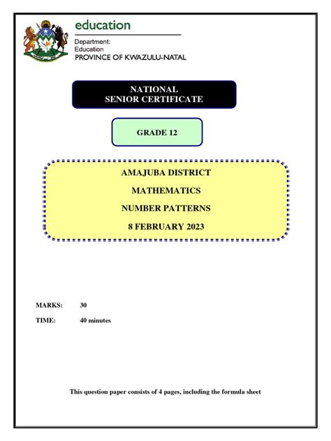 Grade 12 Number Patterns 8 Feb 2023 Pdf Numbers Mathematical Concepts