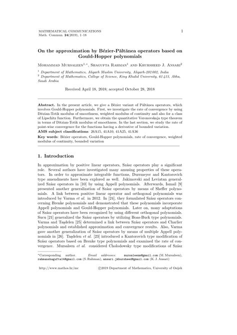 Pdf On The Approximation By Bézier Paltanea Operators Based On Gould Hopper Polynomials