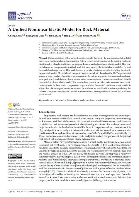 PDF A Unified Nonlinear Elastic Model For Rock Material