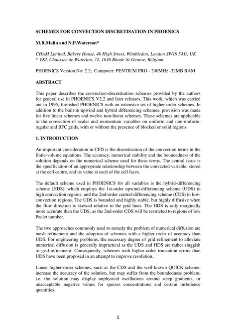 Pdf Schemes For Convection Discretisation In The Phoenics Cfd Code