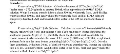 Solved Calculate The Edta Solution And Preparation Mgy2 Chegg Com