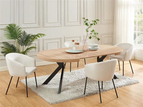 Table à Manger Extensible 4 à 8 Couverts En Mdf Et Acier Naturel