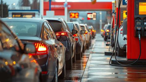 Queue Of Cars To The Gas Station Stock Image Image Of Transportation
