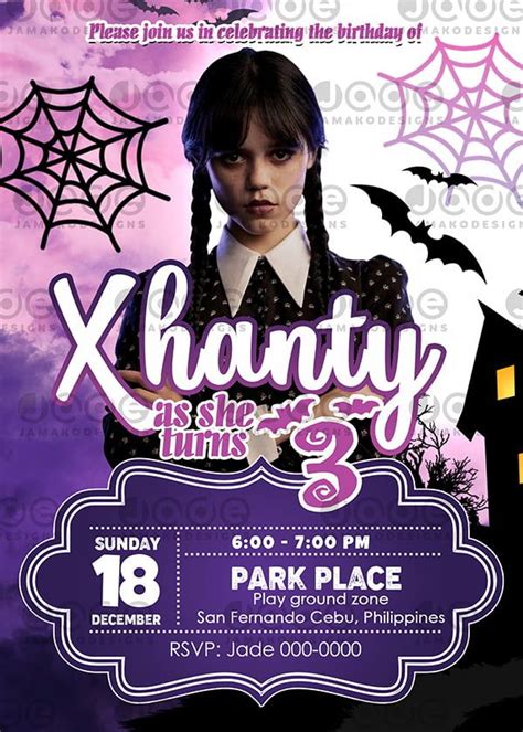 Wednesday Addams Birthday Invitation Template 4 X 6 Or 5 X 7 Free