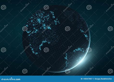 Futuristic Planet Earth Glowing Map Of Square Dots Abstract