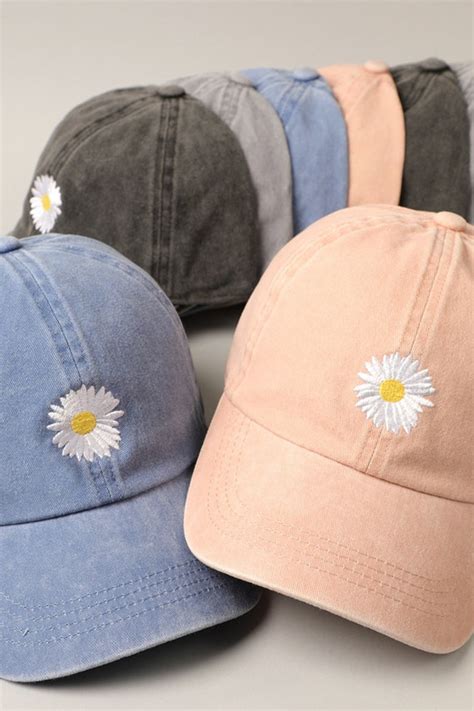 Daisy Embroidered Cap Cotton Baseball Cap Trucker Hat Etsy