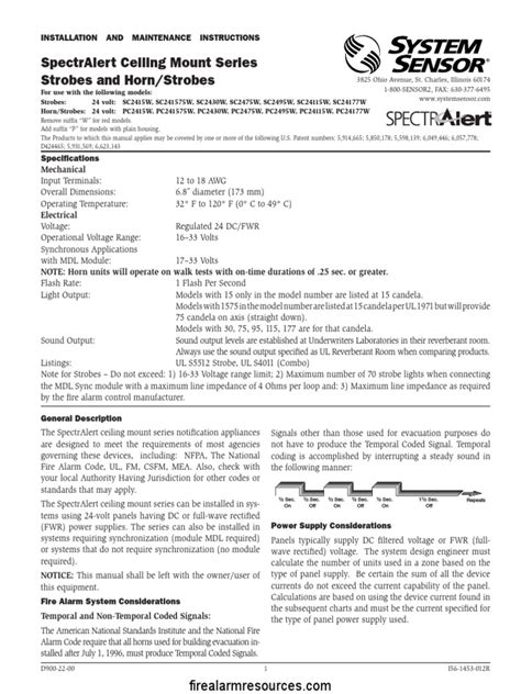 System Sensor Sa Ceiling Strobes And Horn Strobes Manual Pdf Rectifier Power Supply