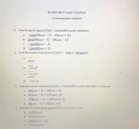 Solved Ele360 Hw 2 Fourier Transform Communication Systems