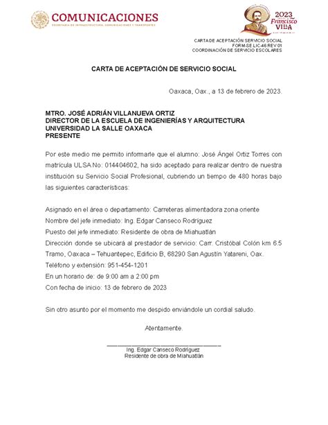 Carta De Aceptacion Servicio Social Ejemplo Descarga Gratuita Images