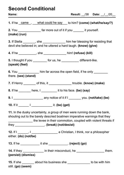 Second Conditional Exercises Pdf Worksheet With Answers Test 2