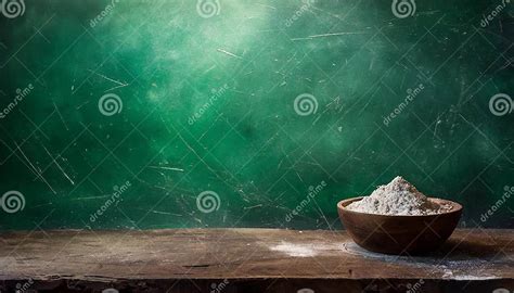 Empty Green Chalkboard With Scratched Surface And Weathered Wooden
