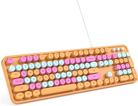 Mowux Computer Keyboard Wired Plug And Play Usb Retro Round Typewriter Keyboard