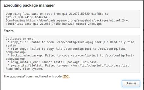 cannot update snapshot packages installing and using openwrt
