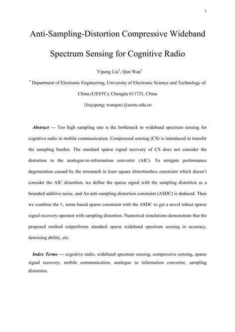 Pdf Robust Compressive Wideband Spectrum Sensing With Sampling Distortion