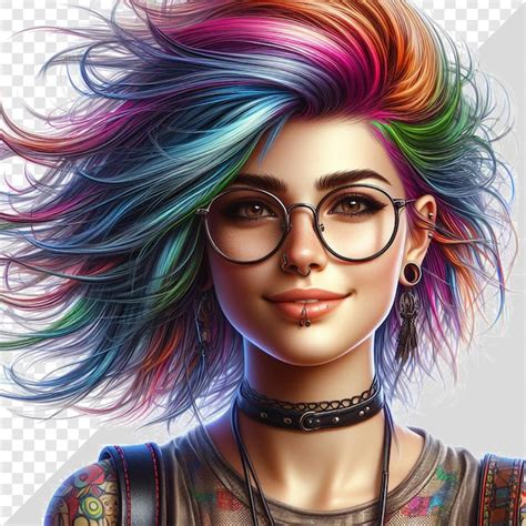 Premium Psd Trendy Colorful Punk Rock Girl With Smiling Face Portrait